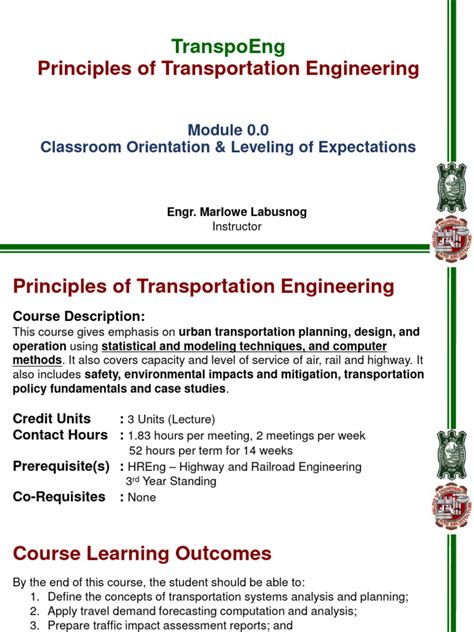 Transportation Engineering Course Overview Pdf Transport
