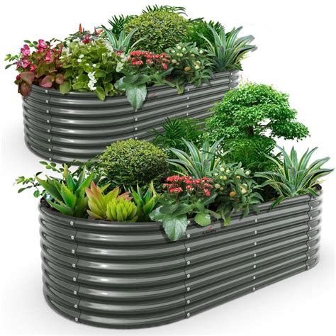 Cesicia 2 Pieces Gray Galvanized Steel Raised Garden Bed Oval Above