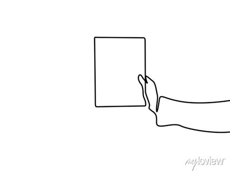 Continuous Line Drawing Hand Holding A Blank Sheet Of Paper With