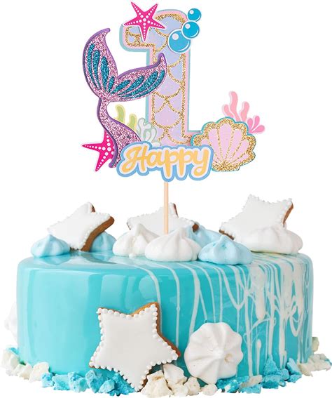 Gyufise 3pcs Mermaid One Cake Topper Happy 1st Birthday Cake