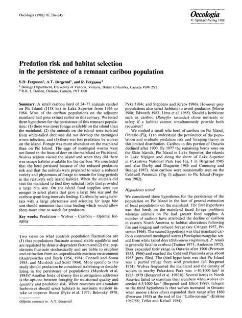 Pdf Predation Risk And Habitat Selection In The Presence Of A Remnant