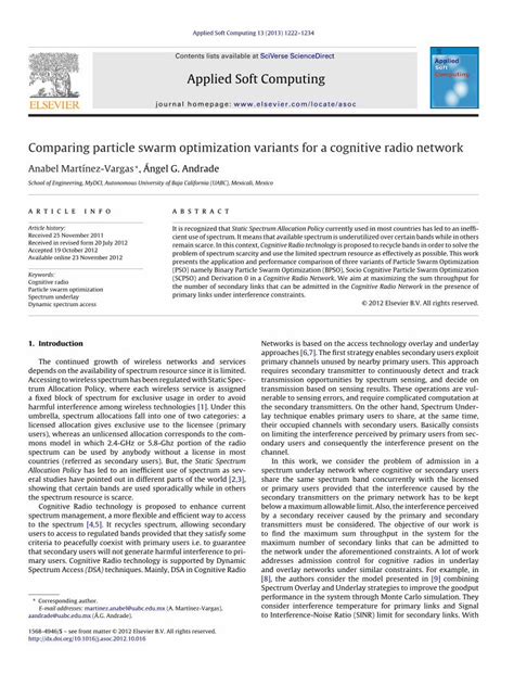 Pdf Comparing Particle Swarm Optimization Variants For A Cognitive