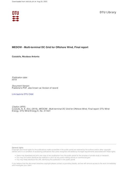 Pdf Medow Multi Terminal Dc Grid For Offshore Wind Final Report