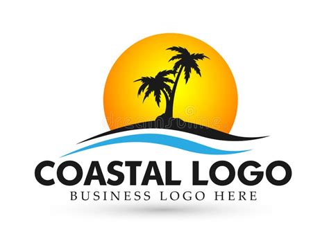 Значок символа идеи проекта логотипа вектора волны моря пальмы кокоса пляжа лета праздника