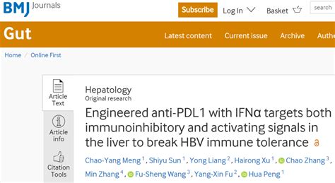 Gut（if32） 中国科学院彭华清华大学傅阳心发现破坏hbv免疫耐受的潜在新方法细胞因子治疗hbsag
