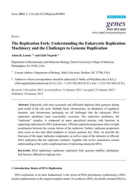 Pdf The Replication Fork Understanding The Eukaryotic Replication