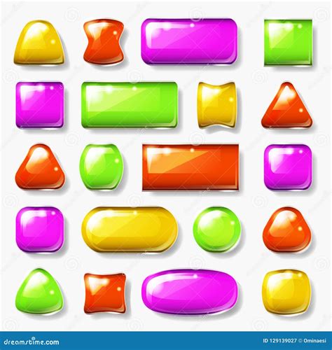 Ui Glossy Buttons Glass Plate Game App Isolated Icons Design Glossy Elements Vector Illustration