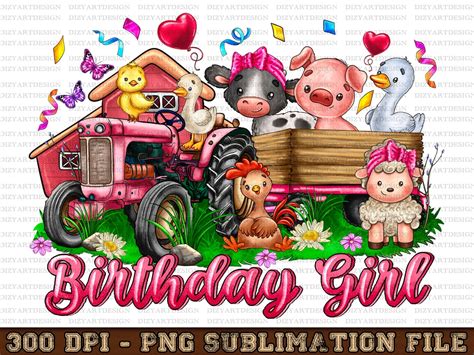 Farm Birthday Girl Tractor Png Printable Birthday Girl Png Farm