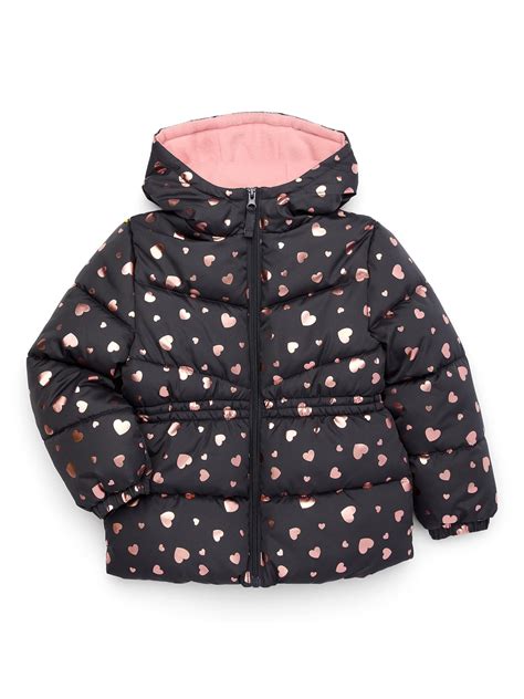 Pink Platinum Girls Heart Foil Printed Hooded Puffer Jacket Sizes 4 16