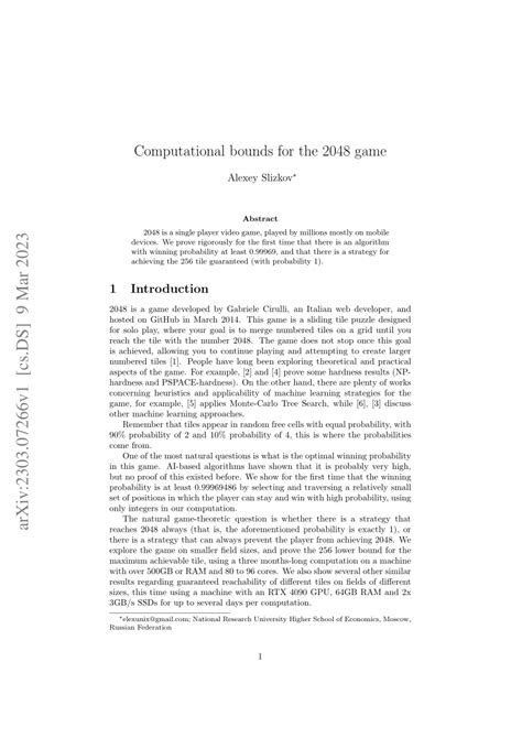 Pdf Computational Bounds For The 2048 Game