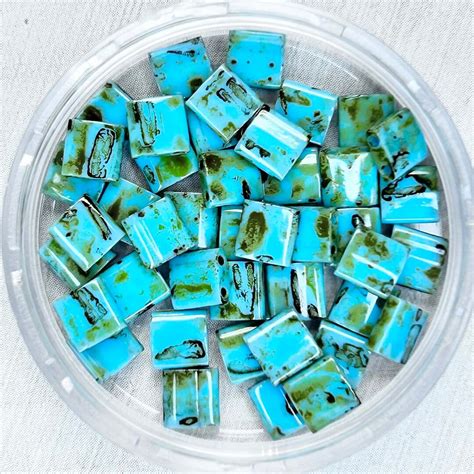 Picasso Seafoam Green Matte Miyuki Tila Beads TL DIY Bracelet Making Two Hole Square Flat