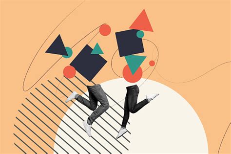 크리 에이 티브 콜라주 그림 검정 흰색 캐리커처 반 인간 커플 실행 점프 함께 춤 다채로운 그림 낙서 스케치 독점 템플릿 0명에 대한 스톡 사진 및 기타 이미지 Istock