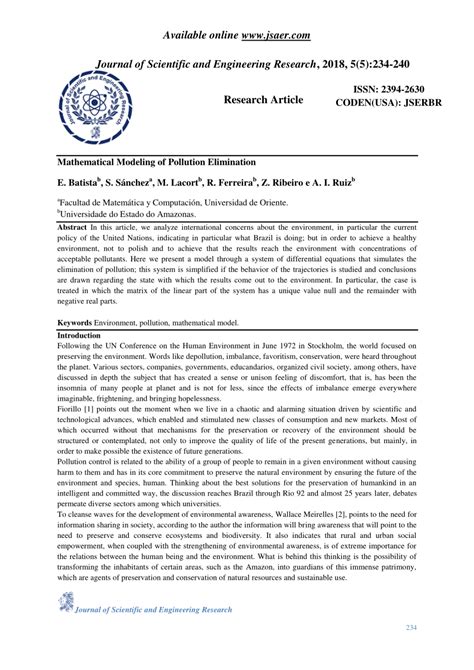 Pdf Mathematical Modeling Of Pollution Elimination