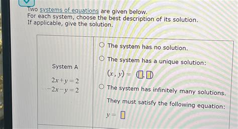 Solved Two Systems Of Equations Are Given Belowfor Each