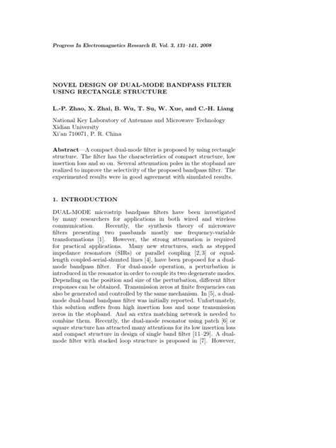 Pdf Novel Design Of Dual Mode Bandpass Filter Using Rectangular Structure Dokumentips