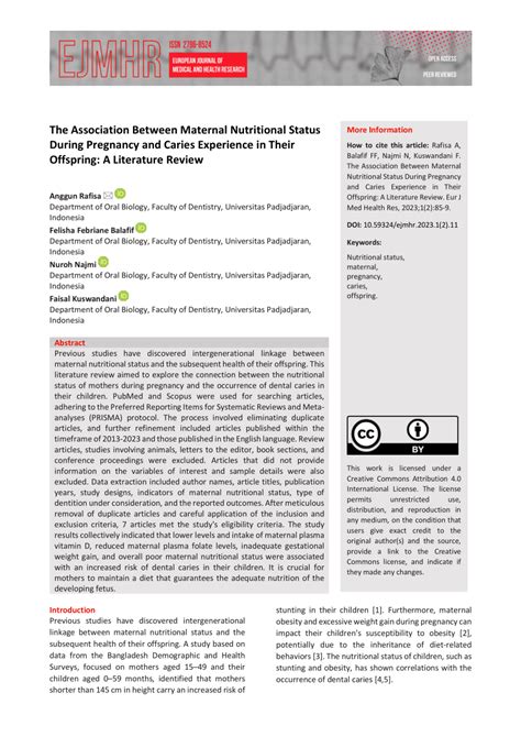 Pdf The Association Between Maternal Nutritional Status During