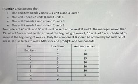 Solved Question We Assume That One End Item Needs Chegg