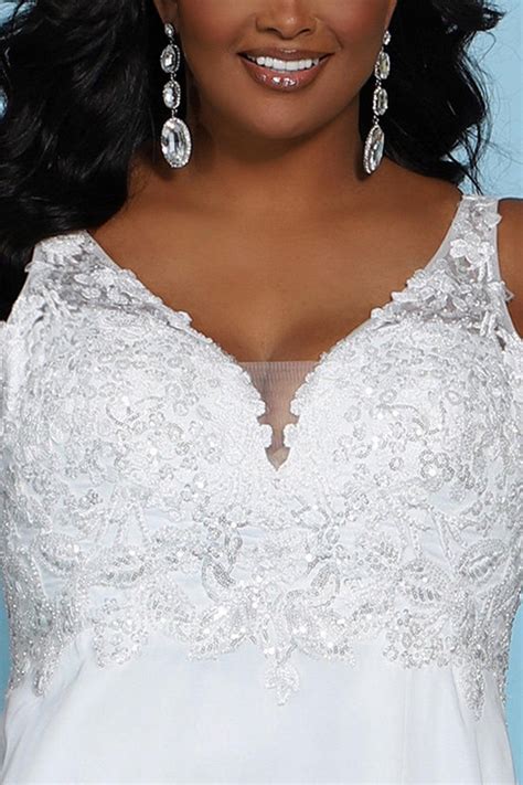 Ivory Sydneys Closet Sc5246 Long Sleeveless A Line Wedding Dress For