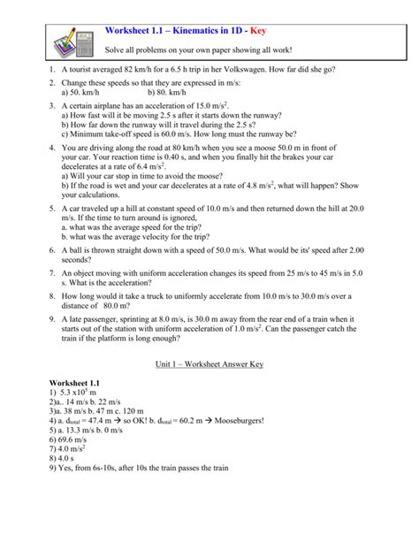 Kinematics Worksheet Answers Printable Word Searches