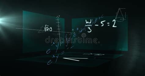 Image Of Data Processing And Mathematical Equations Over Screens Stock