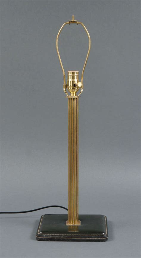 Single Table Lamp With Brass Column And Black Leather Base For Sale At