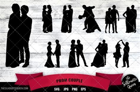 Prom Couple Silhouette Ballroom Dance Vector Bride And Etsy