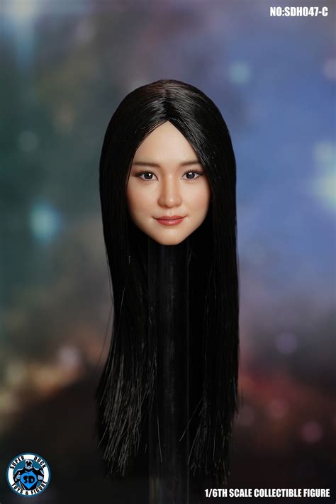Kimi Female Head Sculpt Long Black Hair 16 Scale Female Head