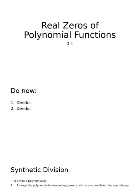 Real Zeros Of Polynomial Functions 2 4 Pdf Factorization Polynomial