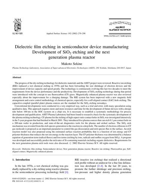 Pdf Dielectric Film Etching In Semiconductor Device Manufacturing