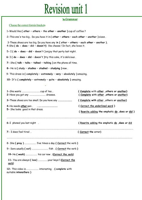 Revision unit 1 exercise for 3 | Live Worksheets