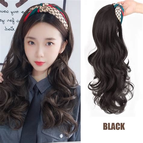 Fashion Woman Wig Long Straight Hair Wavy Curly Hoop Wig Black Brown