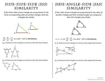 Triangle Similarity AA SSS SAS By Mathematical Mysteries TpT