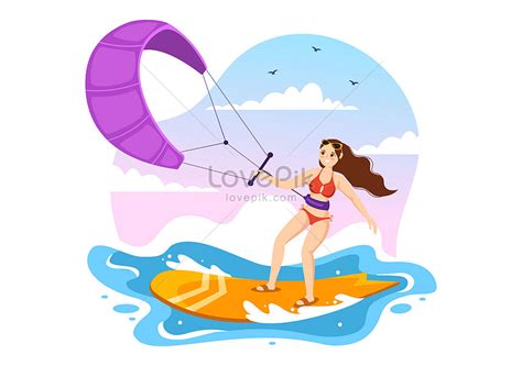 카이트서핑 그림 일러스트 무료 다운로드 Lovepik