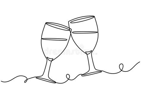Two Glasses Of Red Wine Cheers Continuous Line Drawing Celebrating And