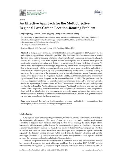 Pdf An Effective Approach For The Multiobjective Regional Low Carbon Location Routing Problem