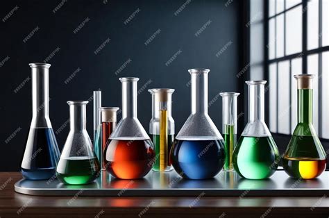 Close Up Of Flasks And Test Tubes With Acid In Chemical Laboratory