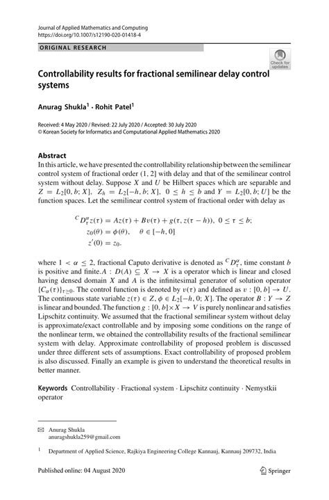 Pdf Controllability Results For Fractional Semilinear Delay Control