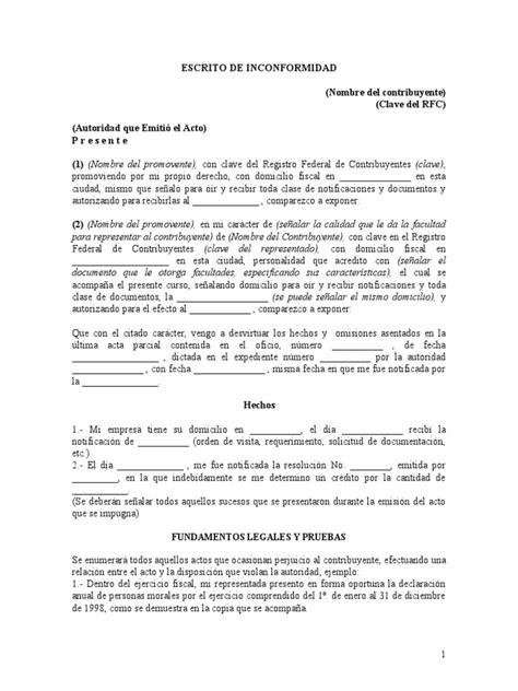 Modelo De Escrito De Inconformidad Pdf Justicia Crimen Y Violencia