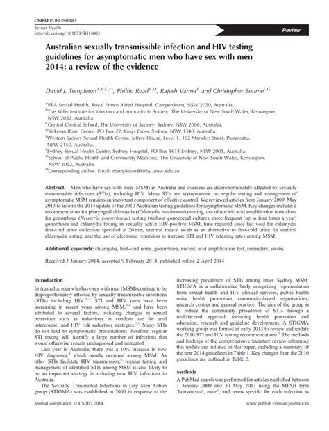 Pdf Australian Sexually Transmissible Infection And Hiv Testing