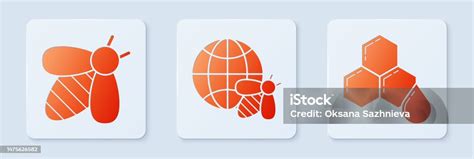 세계와 벌 벌과 벌집의 벌집지도를 설정합니다 흰색 사각형 버튼 벡터 개념에 대한 스톡 벡터 아트 및 기타 이미지 개념