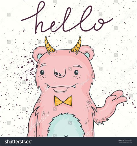Card Template Cartoon Monster Hello Cute Ilustración De Stock 376937653