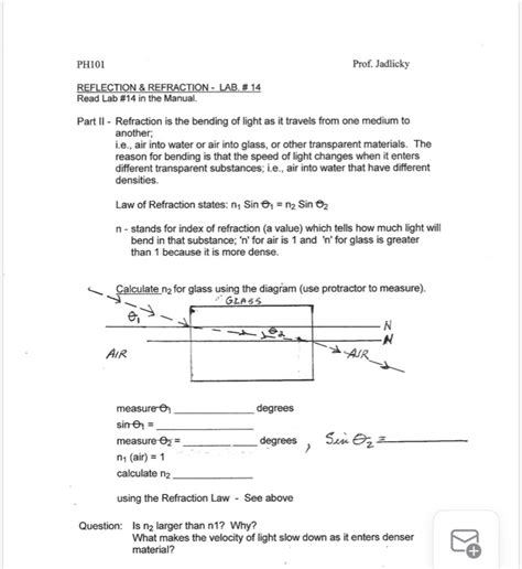 Solved REFLECTION REFRACTION LAB 14 Read Lab 14 In Chegg