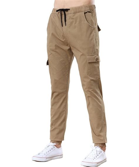 Men S Chino Jogger Pants Casual Straight Tapered Trousers With Elastic Waist Blur CP IWOLGC