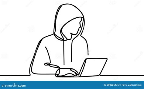 One Continuous Line Of A Computer Hacker Thin Line Illustration Vector Concept Stock Vector