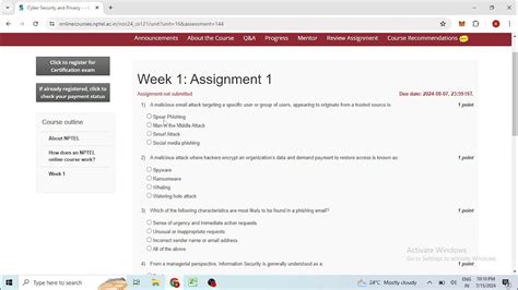 Cyber Security And Privacy Week1 Nptel Assignment Solutions 2024 Youtube