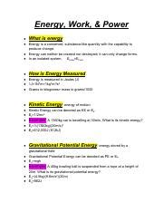 Physics Notes Energy Pdf Energy Work Power What Is Energy Energy Is A Conserved Substance