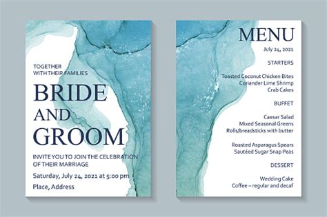 파란색 수채화 파 또는 흰색에 은색알코올 잉크 스타일의 유체 예술결혼식 초대장 0명에 대한 스톡 벡터 아트 및 기타 이미지 0명 Rsvp 개념 Istock