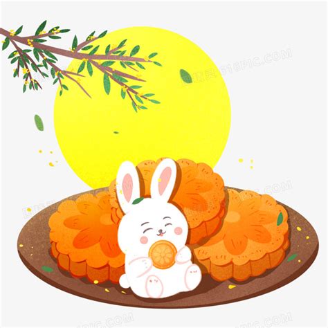 手绘兔子赏月吃月饼免抠元素图片免费下载png素材编号158i8jlj0图精灵