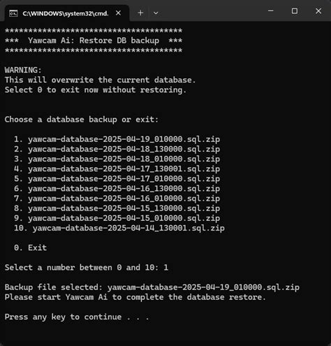 Restore Database Backup Yawcam Ai