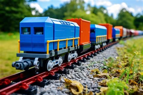 Premium Ai Image Lego Railway Track With A String Of Container Trains